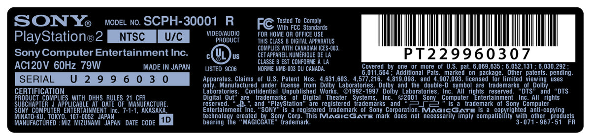 PlayStation 2 Console Model Label [SCPH-30001] – Hoskbrew
